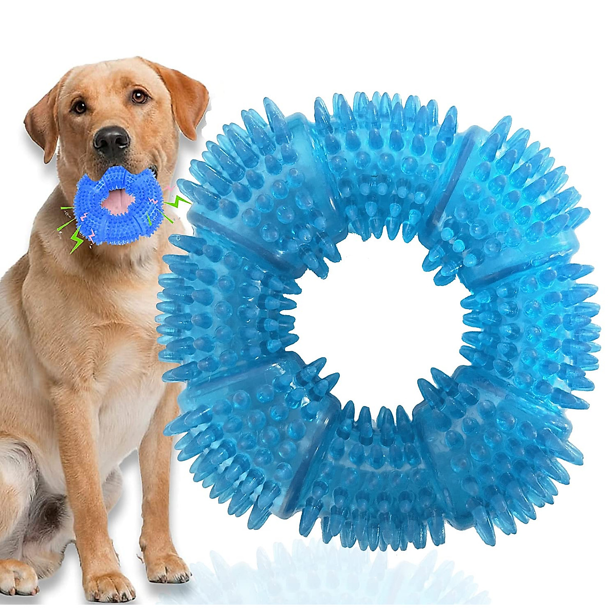 Cdycam Dog Teething Ring Dog Chew Toy, Squeaky Dog Toys for Aggressive Chewers Medium Large Dogs, Rubber Dog Teething Toys