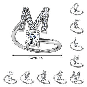English Letter Style Diamond Inlaid Ring Korean Version Minimalist Combination with Open Ring Cock Ring Set Women Fashion Rings (Q, 4x6x4cm)