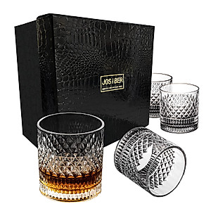 Whiskey Glass Set of 4-Premium 11.2 OZ Scotch Glasses Old Fashioned Whiskey Glasses Thick Bottom Rum Style Glassware for Bourbon,Best Gifts For Men Dad Fathers Day Husband