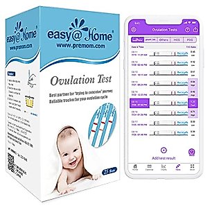 Easy@Home Ovulation Test Strips, 25 Pack Fertility Tests, Ovulation Predictor Kit, Powered by Premom Ovulation Predictor iOS and Android App, 25 LH Strips