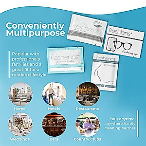 Freshends Luxurious Towelette Bundle — Makeup Remover, Hotel Bathroom Amenities, Air BNB Needs, Individually Packed Guest Bathroom Essentials for Clubs, Restaurants, Bars, Weddings 100 Bulk Pack, Blue