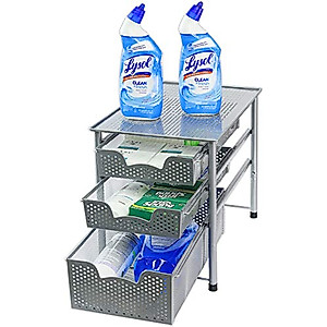 Simple Houseware Stackable 3 Tier Sliding Basket Organizer Drawer, Silver