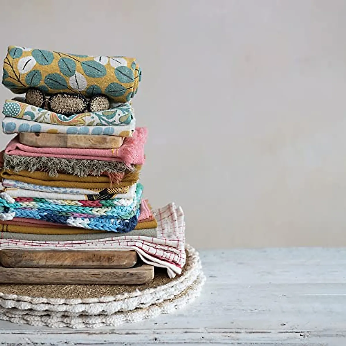 Creative Co-Op Woven Cotton Fringe, Set of 4 Colors Tea Towel, Multi