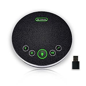 TONGVEO Bluetooth Speakerphone Conference Microphones, Wireless Conference Speaker 360°Voice Pick up with 4 AI Noise Cancellation Mics USB/Dongle/Bluetooth Connection 8 Hour Call Time for 8-12 People