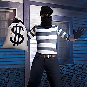 Geyoga 5 Pcs Halloween Robber Costume Set Dollar Sign Canvas Money Drawstring Bag for Halloween Cosplay Theme Party Supplies