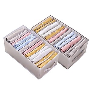 CHVOVUNY 2Pcs Wardrobe Clothes Organizer 12 Grids Washable Portable Closet Organizer Mesh Separation Storage Box Foldable Closet Drawer Organizer For Underwear,Socks,Scarves,Leggings,T-Shirts,Jeans