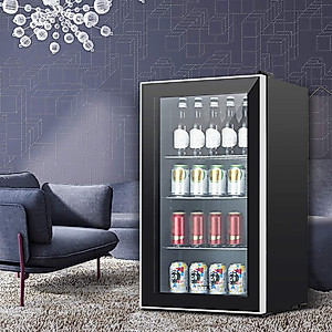 KUPPET 120-Can Beverage Cooler and Refrigerator, Small Mini Fridge for Home, Office or Bar with Glass Door, Perfect for Soda Beer or Wine, Black&Stainless Steel, 3.1 Cu.Ft