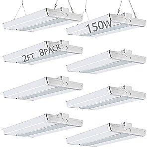Lightdot 8 Pack LED High Bay Shop Light, 2FT (Large Area Illumination) 150W 21500LM [Eqv.600W MH/HPS] 5000K Daylight Linear Hanging Light for Warehouse, Energy Saving Upto 5600KW*8/5Yrs(5Hrs/Day)