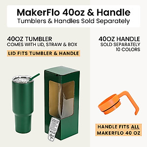 makerflo 40oz Yellow Powder Coated Tumbler Pack of 1 with Upgrade Handle Option, Includes a Sliding Splash, Leak Proof Lid, Ideal for Craft and Personalization (Laser Engraving, UV DTF, Epoxy, Vinyl)