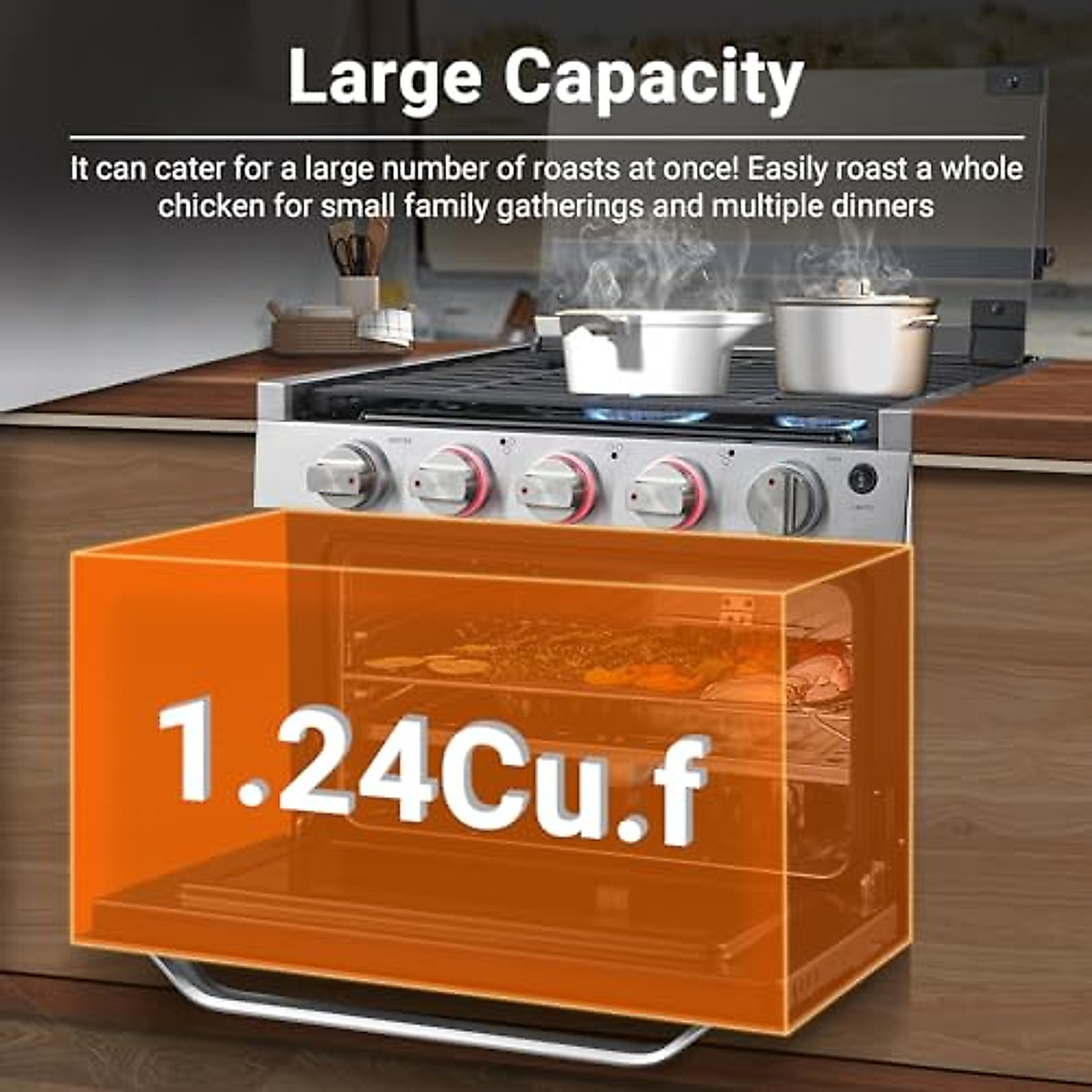 AMZCHEF RV Gas Range 17 Inches Tall, 1.24 Cu.Ft Propane Range Oven with 3 Burners Stove for RV, Apartment, Mobile Home, Stainless Steel.