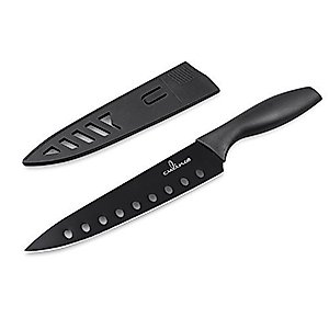 Culina® 8-Inch Nonstick Carbon Steel Sushi Knife with Sheath, Black