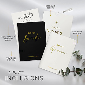 Wedding Vow Books His and Hers, Gold Foil Lettering & Keepsake Sleeve, Wedding Day Essentials, Beautiful His and Hers Gifts for the Bride and Groom (Black & White)