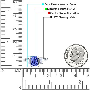 Blue Apple Co. Simulated Tanzanite Cubic Zirconia Size-6 Emerald Cut Art Deco Three Stone Wedding Ring CZ 925 Sterling Silver