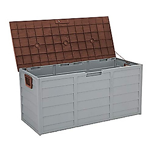MengK 75gal 260L Outdoor Garden Plastic Storage Deck Box Chest Tools Cushions Toys Lockable Seat