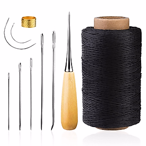 BAGERLA 273 Yards Leather Waxed Thread Sewing Kit Including Black Waxed Thread Needle Awl Thimble, Upholstery Repair Kit for Leather Carpet Sofa Seat Shoe Sewing and Repair