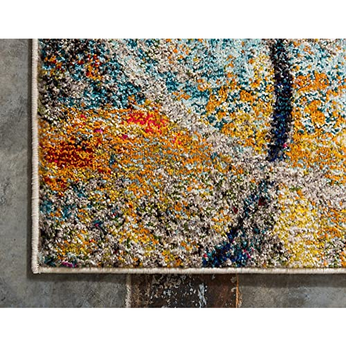 Unique Loom Chromatic Collection Modern Rustic & Vibrant Abstract Area Rug for Any Home Décor, Rectangular 5' 0" x 8' 0", Beige/Blue