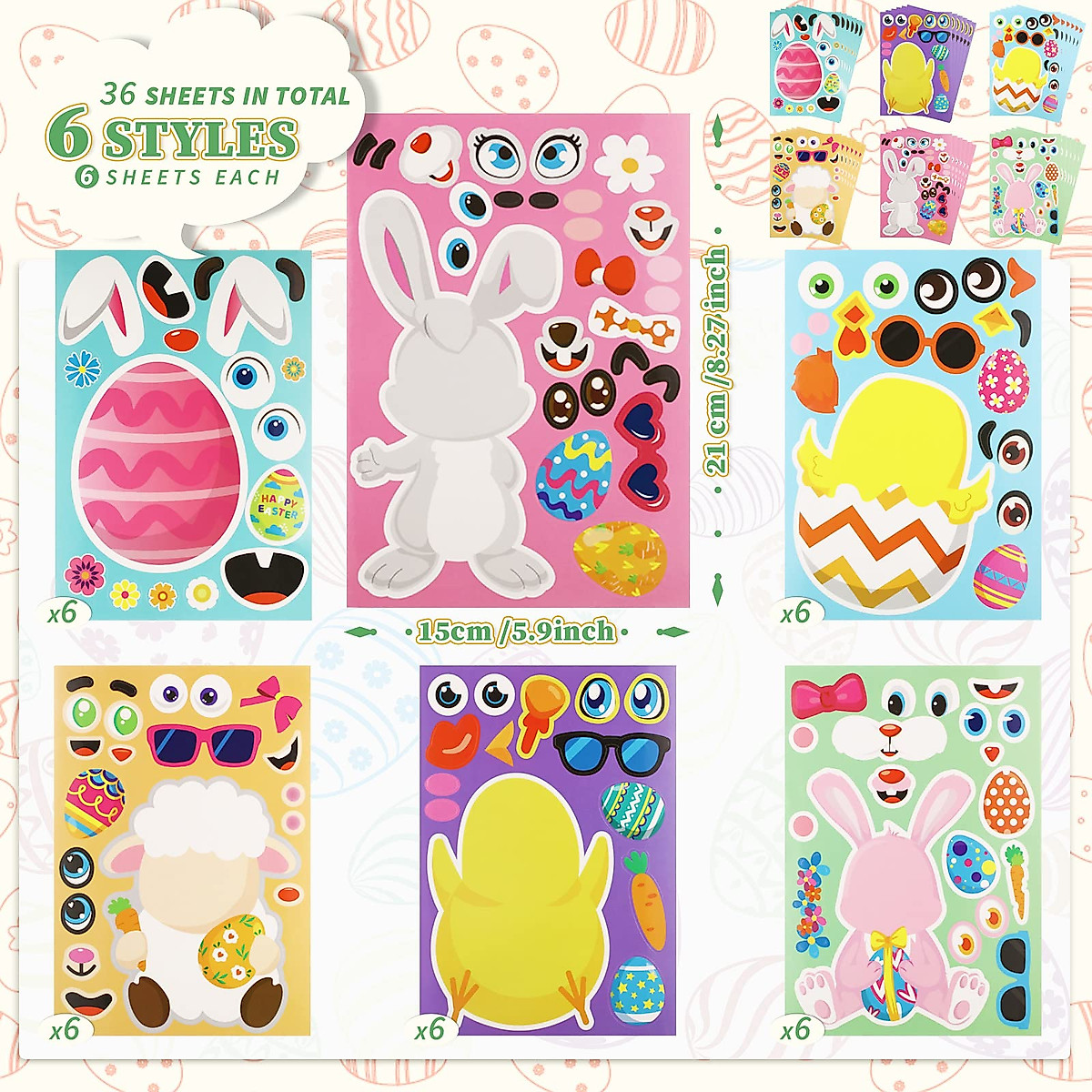 Zonon Make a Sticker for Kids, 36 Sheets Make an Face Animal Face Decals, Make Your Own Stickers for Birthday Party Favors, Boys Girls School Reward(Cute Style)