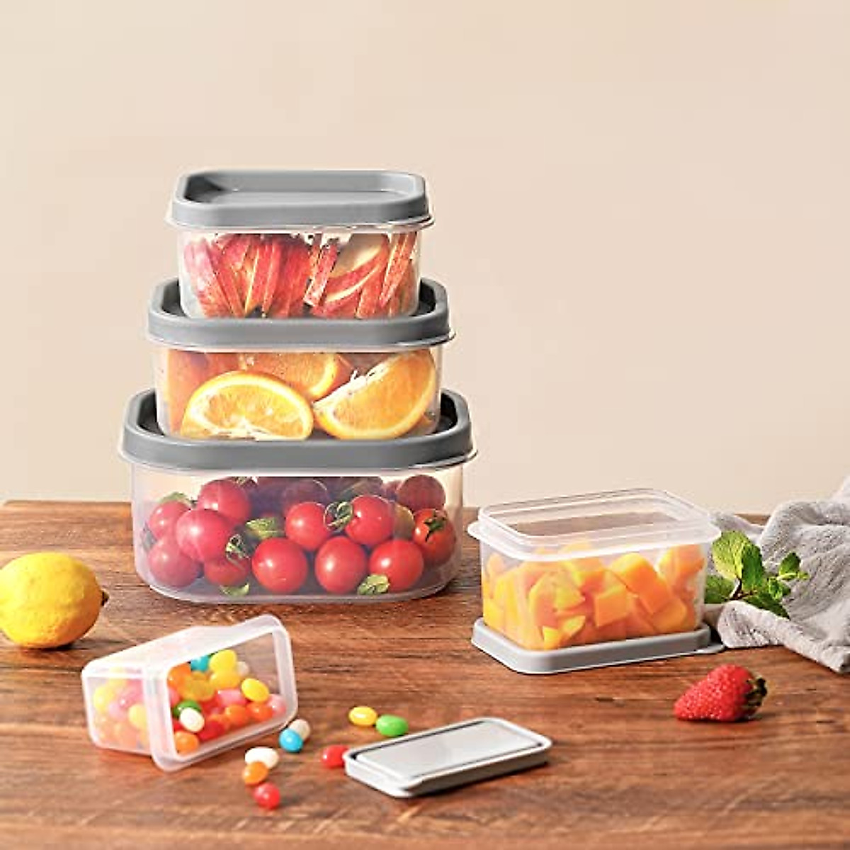 JJOO 10PCS Food Storage Containers with Lids (5 containers + 5 Lids), Reusable Meal Prep Container, Airtight Plastic freezer Containers for Pantry, Microwave and Dishwasher Safe, Grey