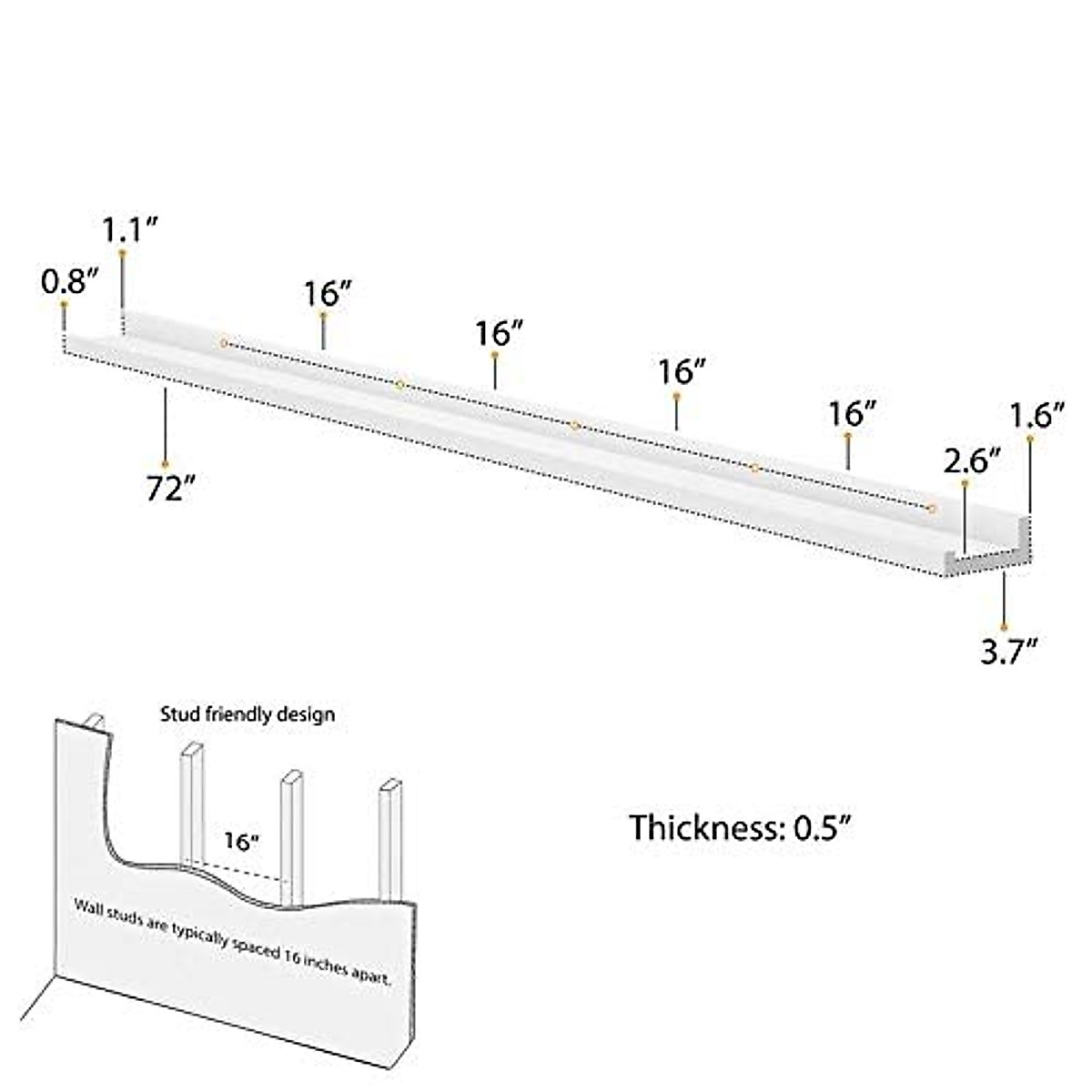 Wallniture Denver White Picture Ledge 72" Floating Shelves for Wall, Bookshelf for Living Room, Bedroom and Nursery Decor, Set of 2