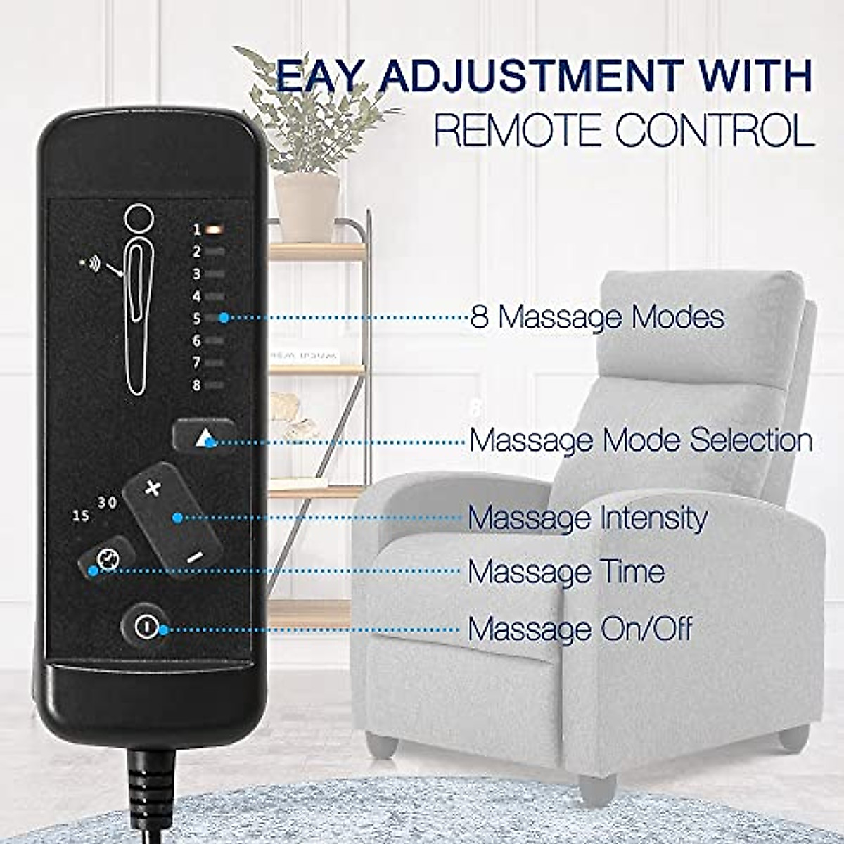 Fabric Massage Recliner Chair Living Room Chair Adjustable Home Theater Seating Winback Single Recliner Sofa Chair Lazy Boy Recliner Padded Seat Push Back Recliners Full Body Armchair for Living Room