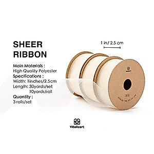 Vitalizart Ivory Cream Ribbon Organza Sheer Ribbon 1 inch x 30Yd in Total Handmade Eco-Friendly Fabric Ribbons for Gift Wrapping Christmas Tree Crafts Bows Wedding Invitations Wreaths Wrap