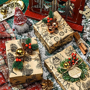 MAYPLUSS Kraft Christmas Wrapping Paper Roll - Mini Roll - 17 inch X 120 inch Per roll - 3 Different Rustic Design (42.3 sq.ft.ttl)