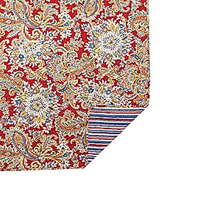 C&F Home Rhapsody Paisley Quilted Throw 48" X 60" Red Gold and Blue Paisley Reversable to Stripes Blanket Cotton Machine Washable Soft for Couch Sofa Or Bed 48x60 inches Red