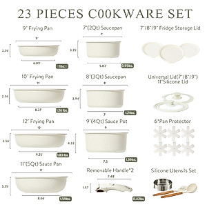 CAROTE 21pcs Detachable Handle Pots and Pan Set, Nonstick Induction Cookware, Removable Handle, RV Oven Safe Cookware