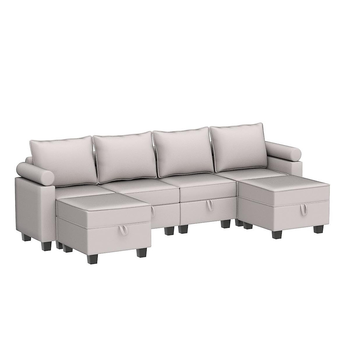 Tbfit Modular Sectional Sofa with Storage Ottoman, Convertible Oversized U Shaped Couch with Reversible Chaises, Sleeper Sofa with Adjustable Arm for Living Room, Beige