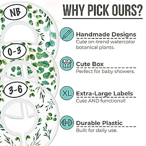 Baby Closet Size Dividers - 7X Botanical Nursery Closet Dividers for Baby Clothes - Eucalyptus Vines Leaf Plant Greenery Nursery Decor - Baby Closet Dividers for Boy or Girl - [Botanical]