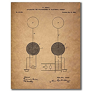 Tesla Patent Wall Art Prints - Set of 6 Vintage (8 inches x 10 inches) Photos
