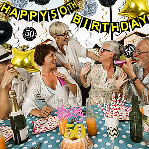 RUBFAC 50th Birthday Decorations for Men, Black Gold Happy Birthday Party Decorations Set for Men Women, 50th Birthday Party Supplies