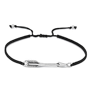 AeraVida Valiant Forged Arrow .925 Sterling Silver Charm on Cotton Rope Adjustable Wrist Pull Bracelet | Cotton Rope Bracelet for Women | Adjustable Silver Arrow Rope Bracelet