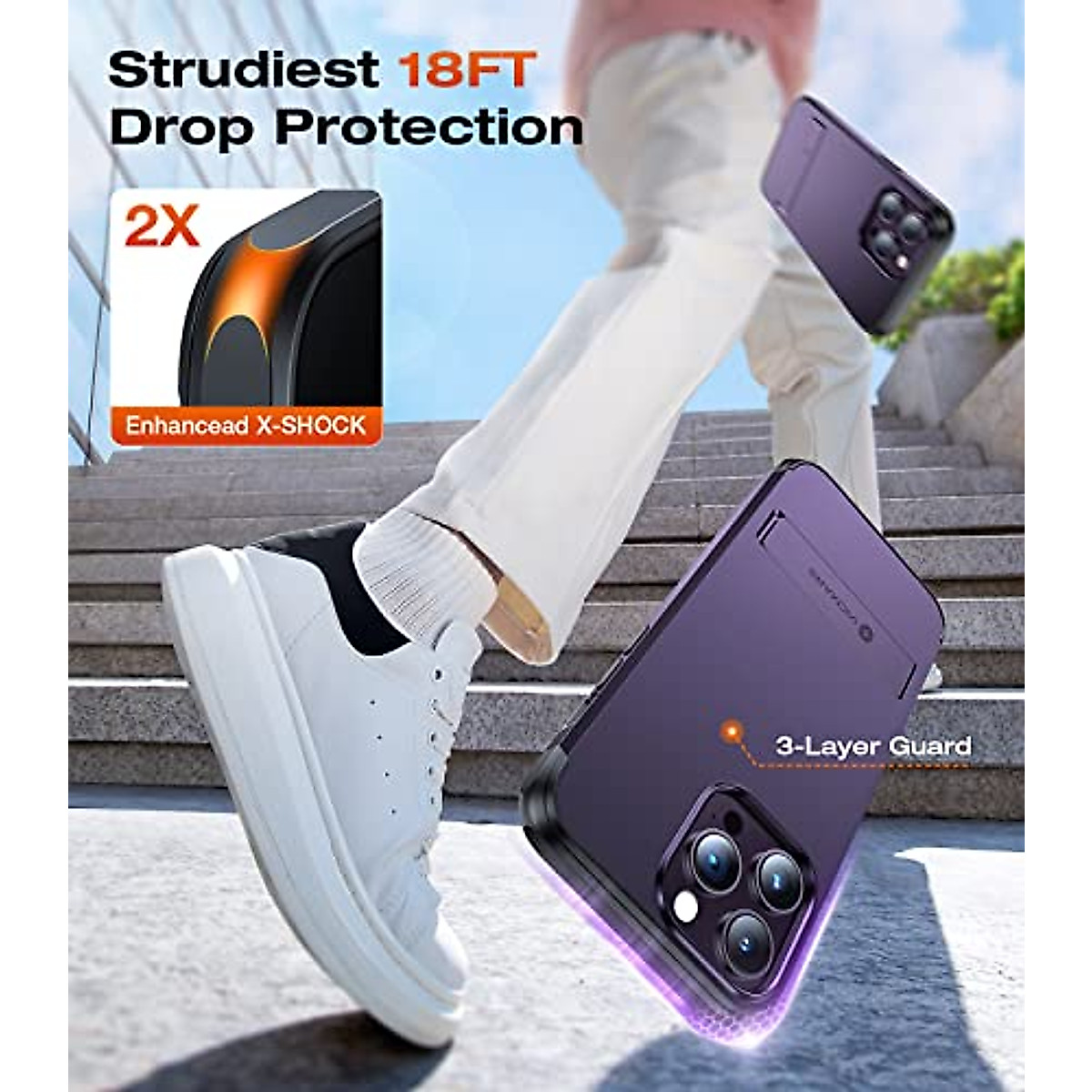 VICMARS Strongest Magnetic for iPhone 14 Pro Max Case with Stand, [Fits Magsafe] [18FT Ultra Shockproof] Dual-Layer iPhone 14 Pro Max Phone Case Men Women, 2X Mil-Grade, Invisible Kickstand (Purple)