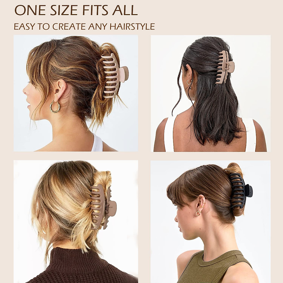 12 Pack Large Hair Claw Clips 4.3 Inch Rectangle Hair Claw Clips Flower Hair Clips for Women Thick Hair, Matte Hair Clip Banana Claws Clips Strong Hold jaw clips, 3 Styles Claw Clips Neutral Colors