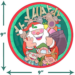 Stonehouse Collection | Christmas Paper Plates | 25 9" Holiday Paper Plates | Disposable Paper Plates | Holiday Party Plates | Santa & Reindeer