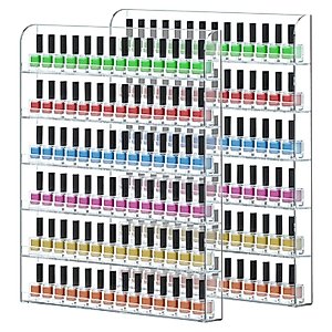 FEMELI 2 Pack Nail Polish Wall Racks 20 * 24 Inch Hold Up to 240 Bottles,Clear Acrylic Nail Polish Shelf Organizer Wall Mounted 6 Rows