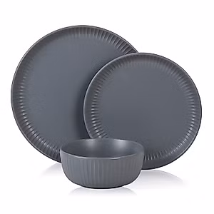 Stone Lain Logan 12 Pieces Stoneware Dinnerware Set, Grey