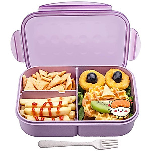 MISS BIG Bento Box, Bento Lunch Box,Ideal Leak Proof Bento Boxes for kids,Mom’s Choice Kids Lunch Box, No BPAs and No Chemical Dyes,Microwave and Dishwasher Safe(Light Pink&Purple)