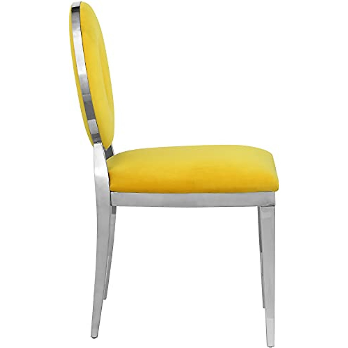 Meridian Furniture Carousel Collection Velvet Upholstered Dining Chair in Chrome Stainless Steel Finish, 18" W x 23.5" D x 35" H, Yellow