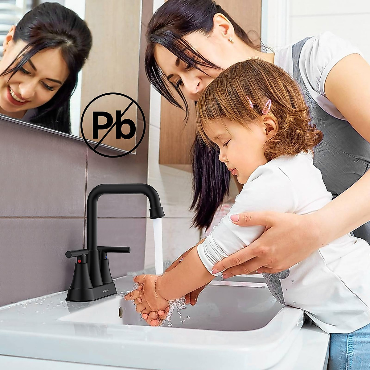 Matte Black Bathroom Sink Faucet, Hurran 4 inch Bathroom Faucets for Sink 3 Hole with Pop-up Drain and Supply Hoses, 360 Swivel Spout Centerset Faucet for Bathroom Sink Vanity RV Farmhouse, 2 Pack