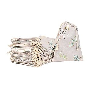 Mandala Crafts 50 Flower Drawstring Gift Bags – Small Burlap Bags with Drawstring 5x7 Inches – Floral Gift Bags Drawstring Pouch Set for Wedding Party Favors