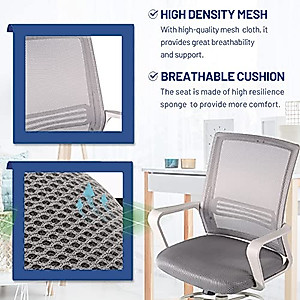 ZUNMOS Drafting Tall, Counter Office, High Standing, Ergonomic Mesh Computer Task Chair with Armrests and Adjustable Foot-Ring for Bar Height Desk, Grey