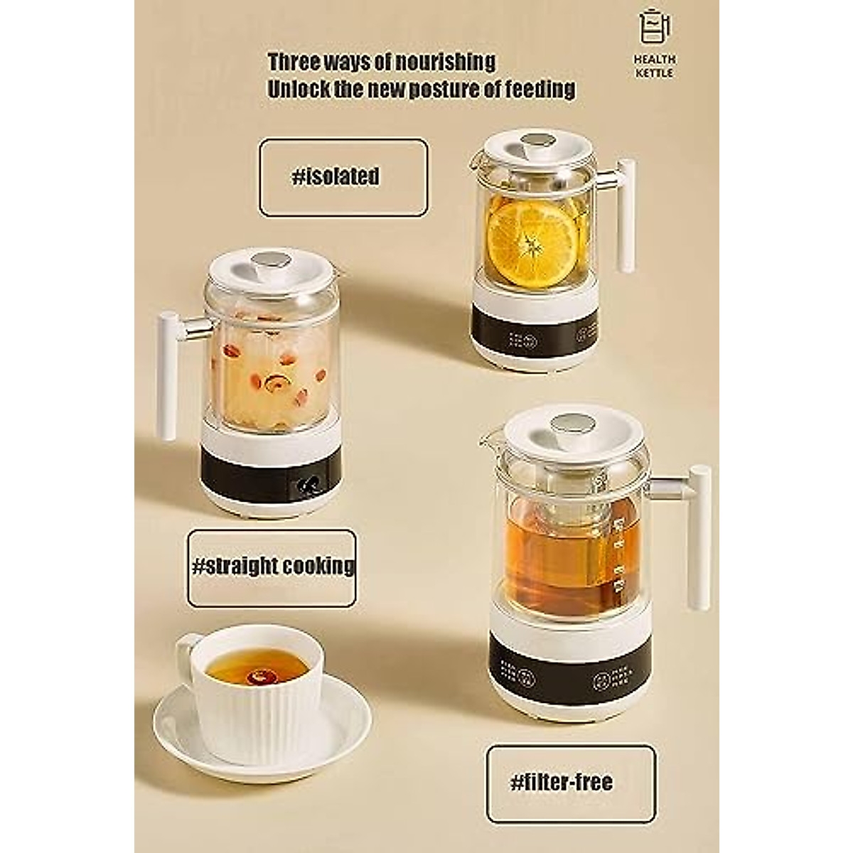 350Ml High Borosilicate Glass Health Pot Electric Kettle Flower Teapot Temperature Control ​Kettle Hot Tea Machines Appointment and Dry Boil Protection Household Multifunctional A,350Ml