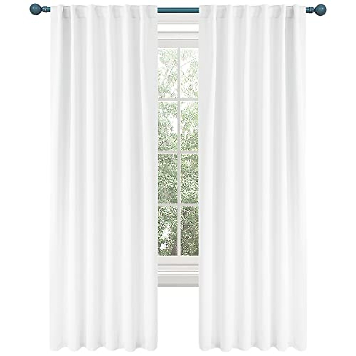 Deconovo Pure White Curtains for Living Room, Back Tab and Rod Pocket Curtain for Bedroom 84 Inches Long, 52x84 Inch, 2 Panels