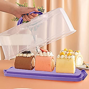 Bppyvct 1Pc Portable Bread Box with Handle Transparent Lid Loaf Cake Storage Carrier for Pastries, Donuts, Bread Rolls, Buns or Baguettes (Purple)