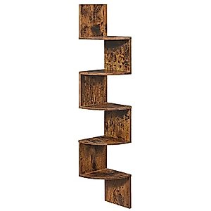 VASAGLE Corner Shelf Wall Mount, 5-Tier Floating Corner Bookshelf, Plant Shelf for Bedroom, Living Room, Bathroom, Office, Rustic Brown ULBC72BX