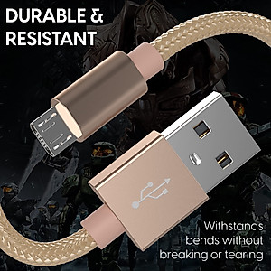 TALK WORKS PlayStation 4 Charging Cable - 6' Nylon Braided Micro USB Charger Cord, Heavy Duty Fast Charge for PS4 (Gold, Pack of 2) (14092)