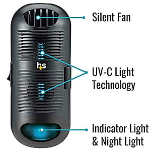 HealthSmart Air Purifier and Air Sanitizer with UVC Ultraviolet Light That Cleans up to 300 Square Feet Pluggable, Black, 1 Count