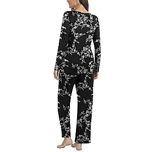 POPYOUNG Women's pyjamas set, Fall Winter lounge sets for women 2 piece Sleepwear Long Sleeve With Pockets Ladies Pjs Set L, White FL Carvings